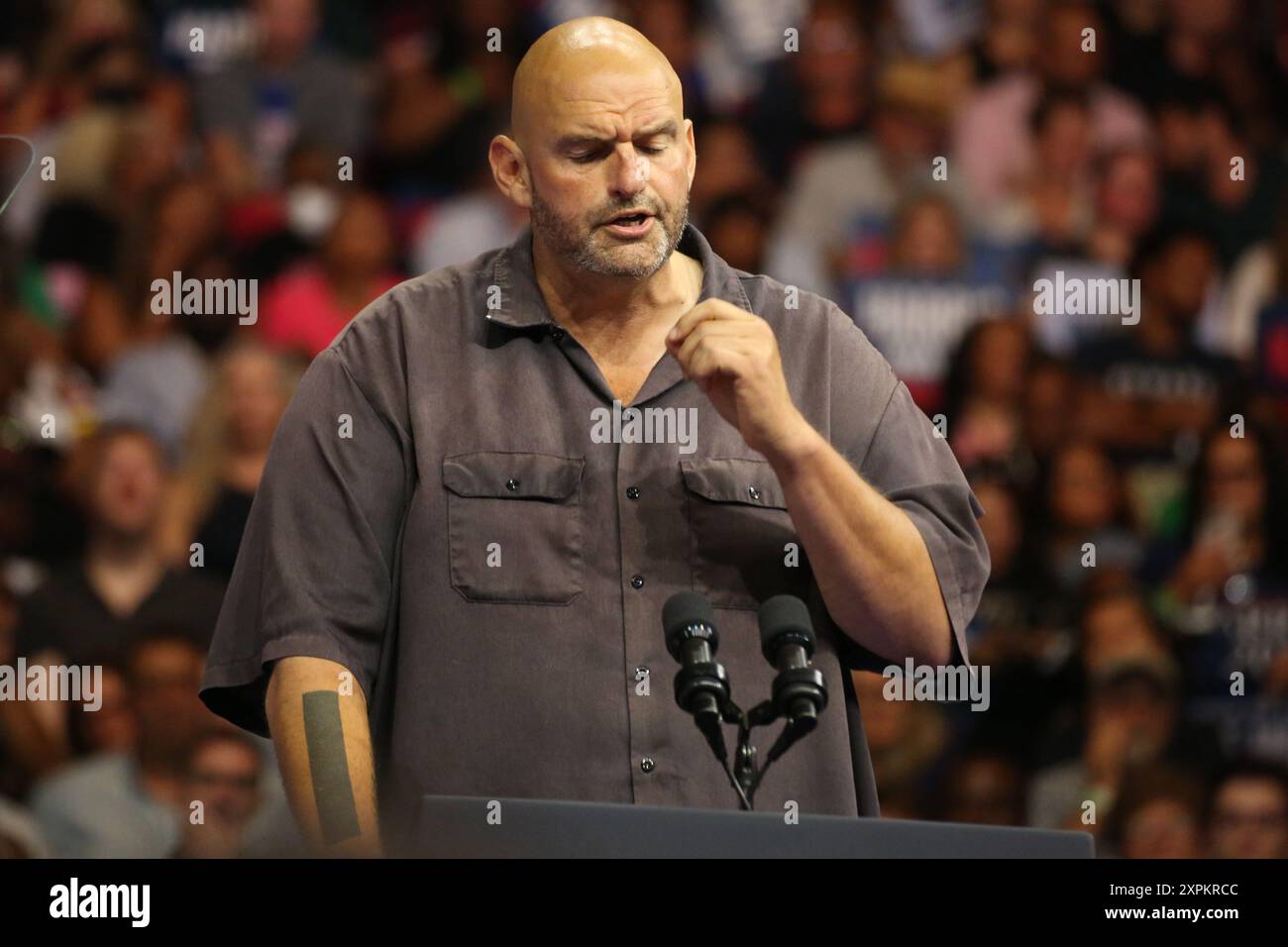 Senator John Fetterman speaks during an event with US Vice President ...