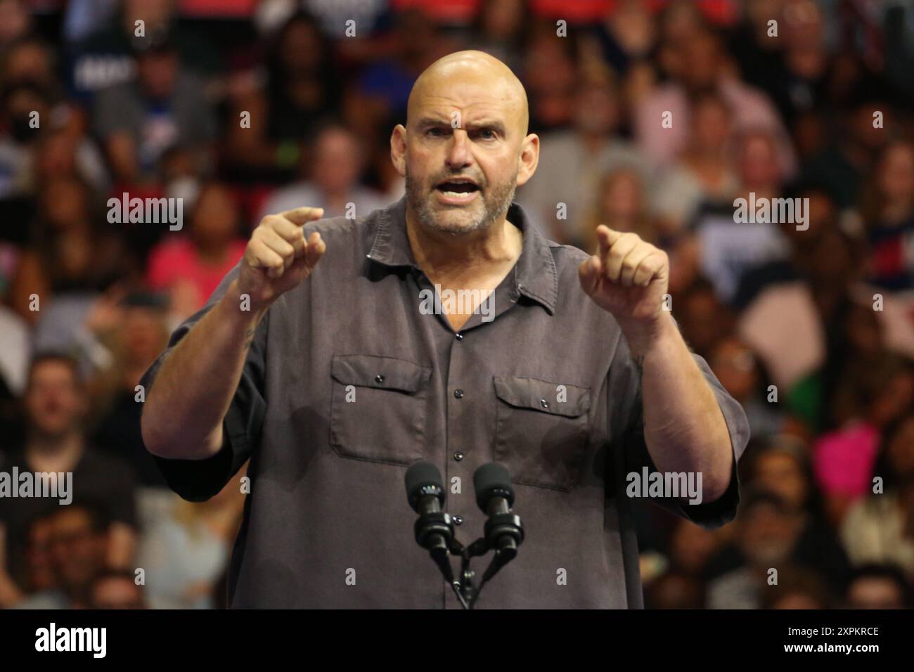 Senator John Fetterman speaks during an event with US Vice President ...