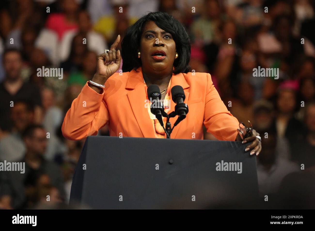 The mayor of Philadelphia Cherelle Parker speaks during an event with ...