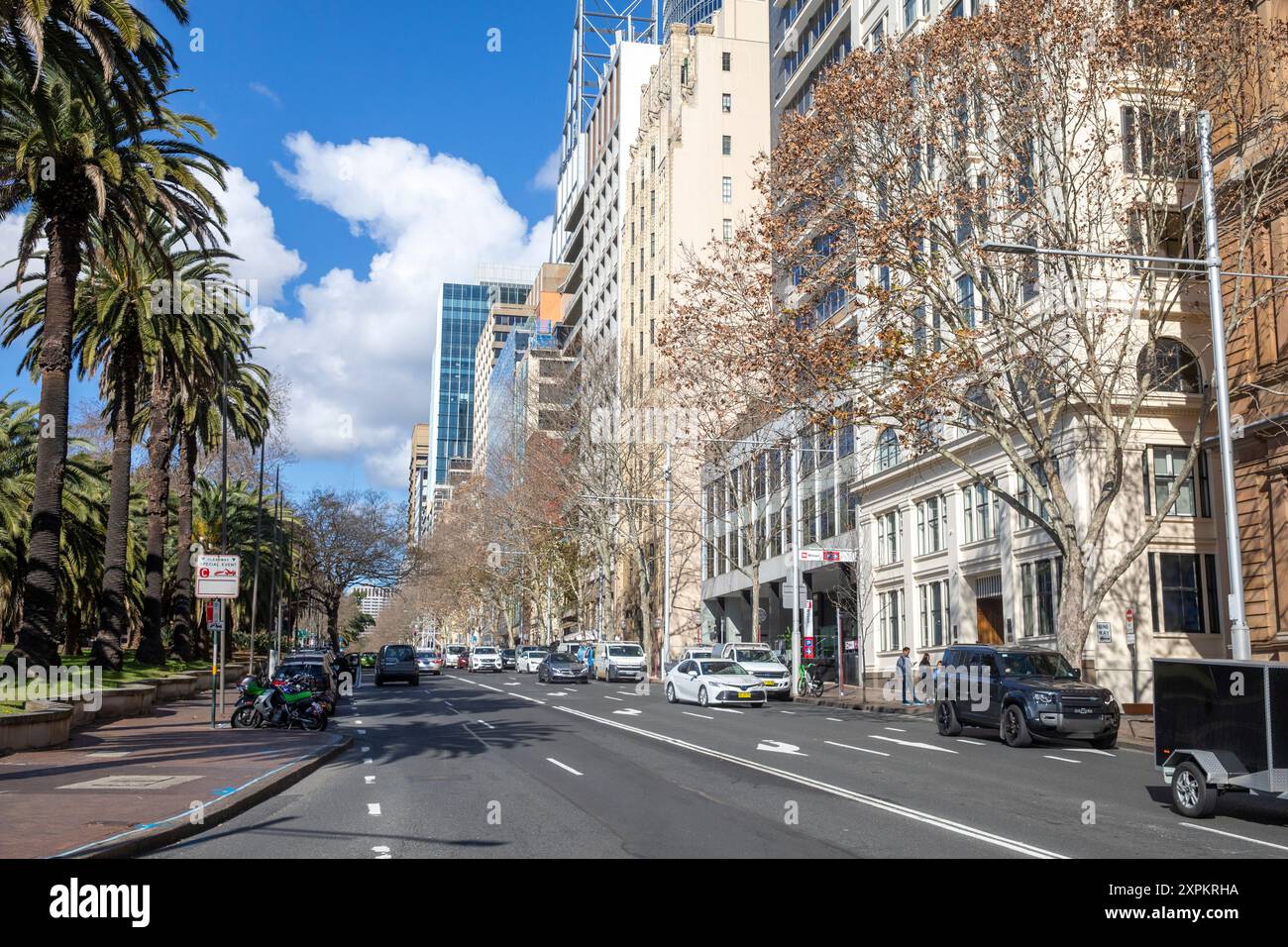 Macquarie street in Sydney city centre, lined with skyscraper office ...