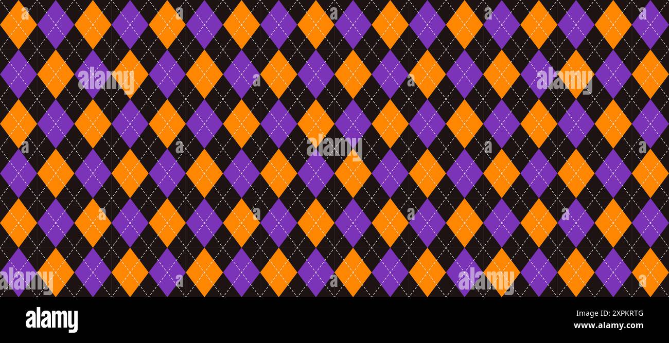 Orange, purple and black seamless argyle pattern. Halloween rhombus repeated texture background ...
