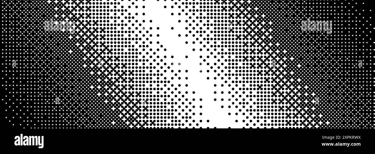 Diagonal bitmap gradient texture. Black and white slanted dithered background. Abstract pixel ...