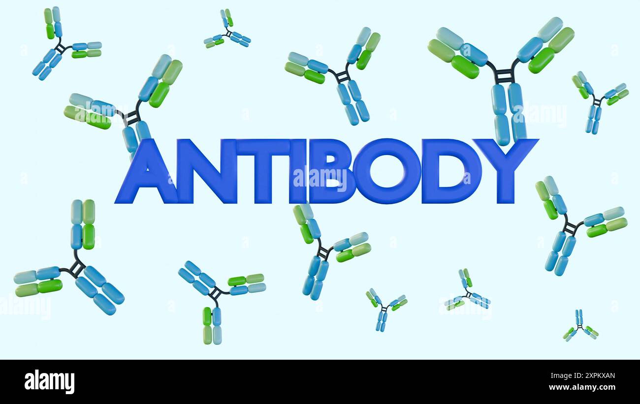 3d rendering of isolated scattered antibody molecules in the light blue ...