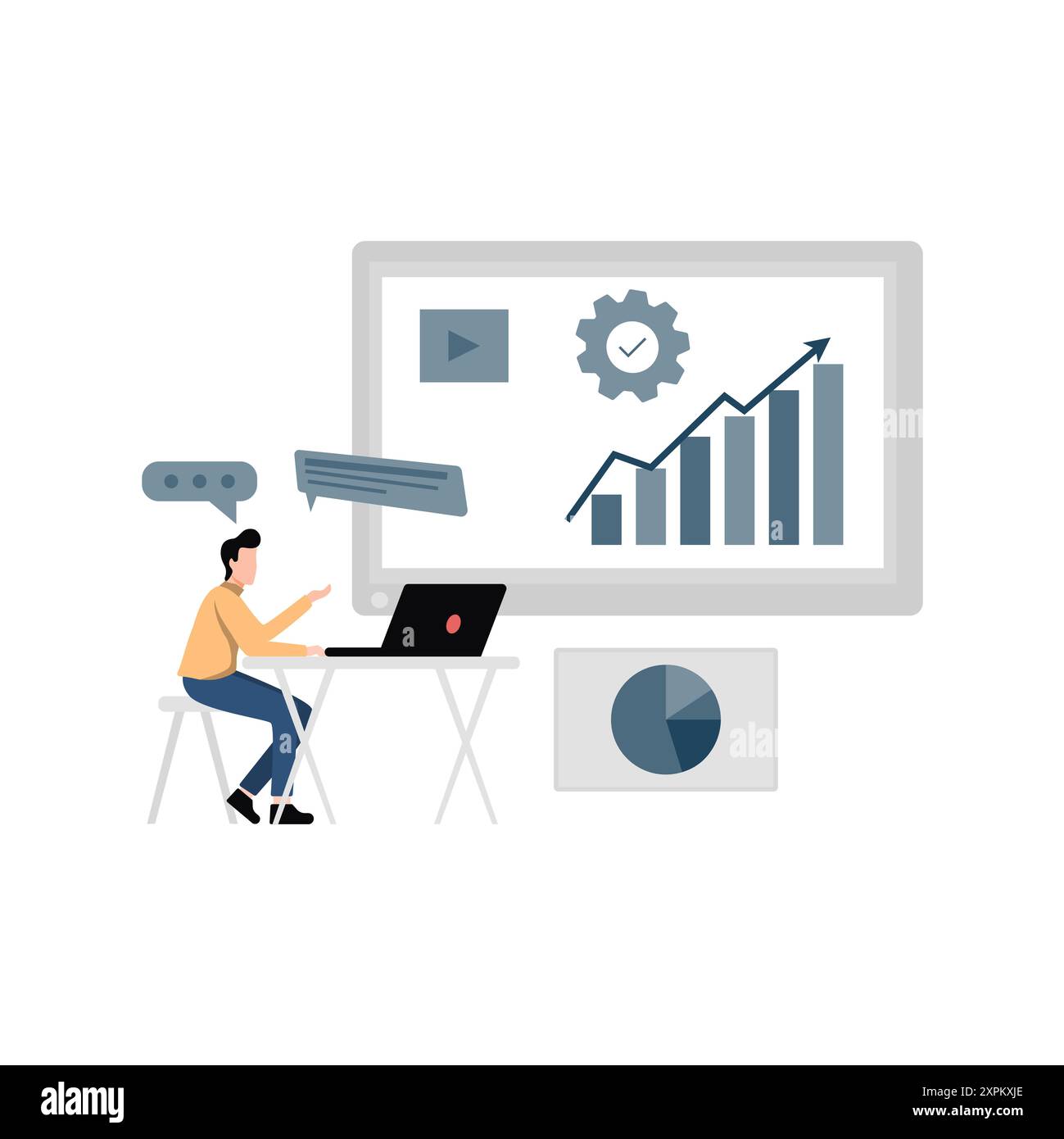 The boy is working on his laptop Stock Photo - Alamy