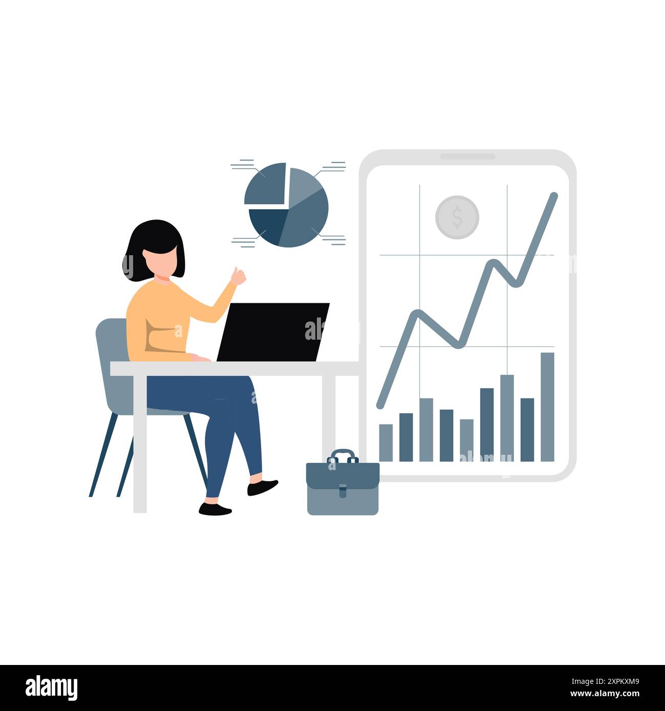 The girl is working on the dollar graph Stock Photo - Alamy