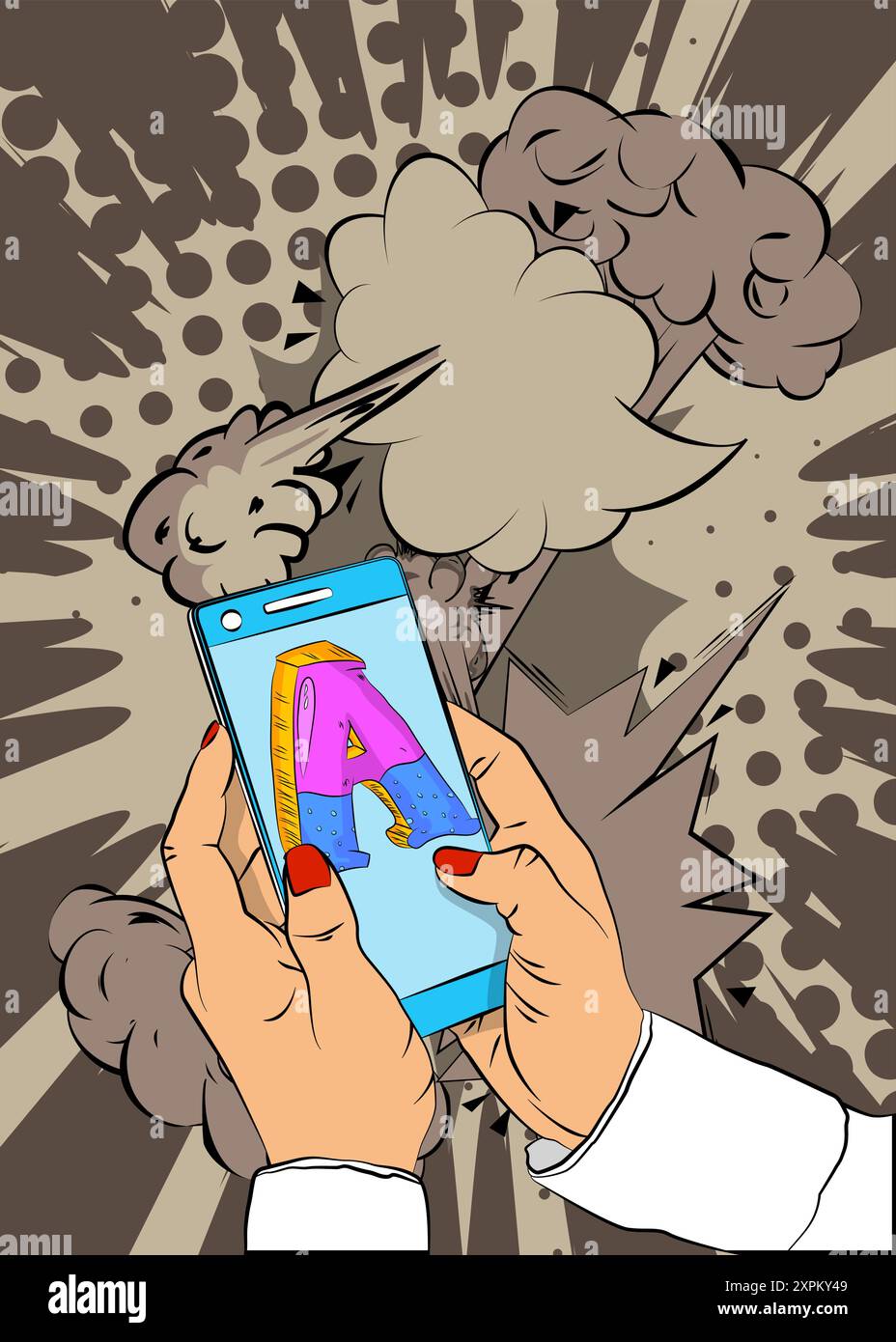 Cartoon Smartphone, comic book Telephone with Letter A. Retro vector ...