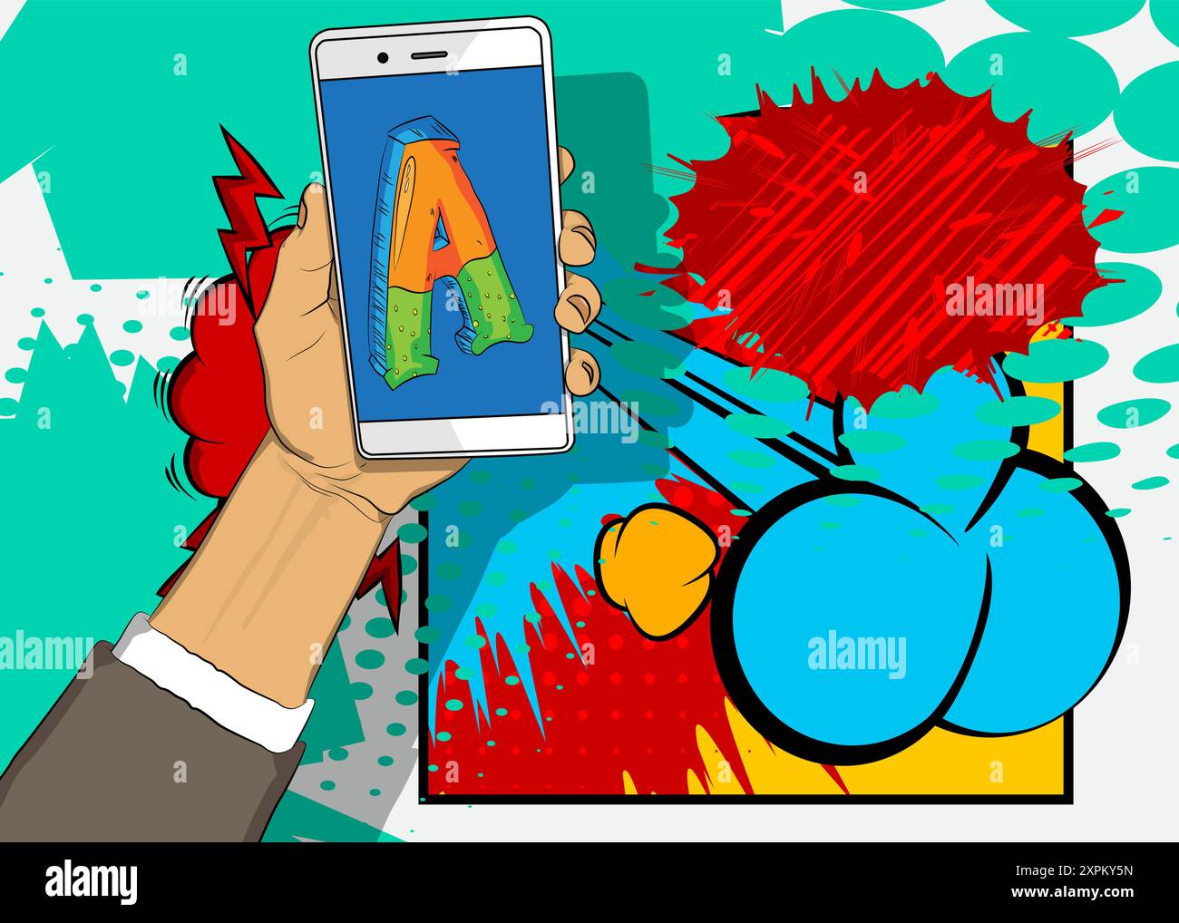 Cartoon Smartphone, comic book Telephone with Letter A. Retro vector ...