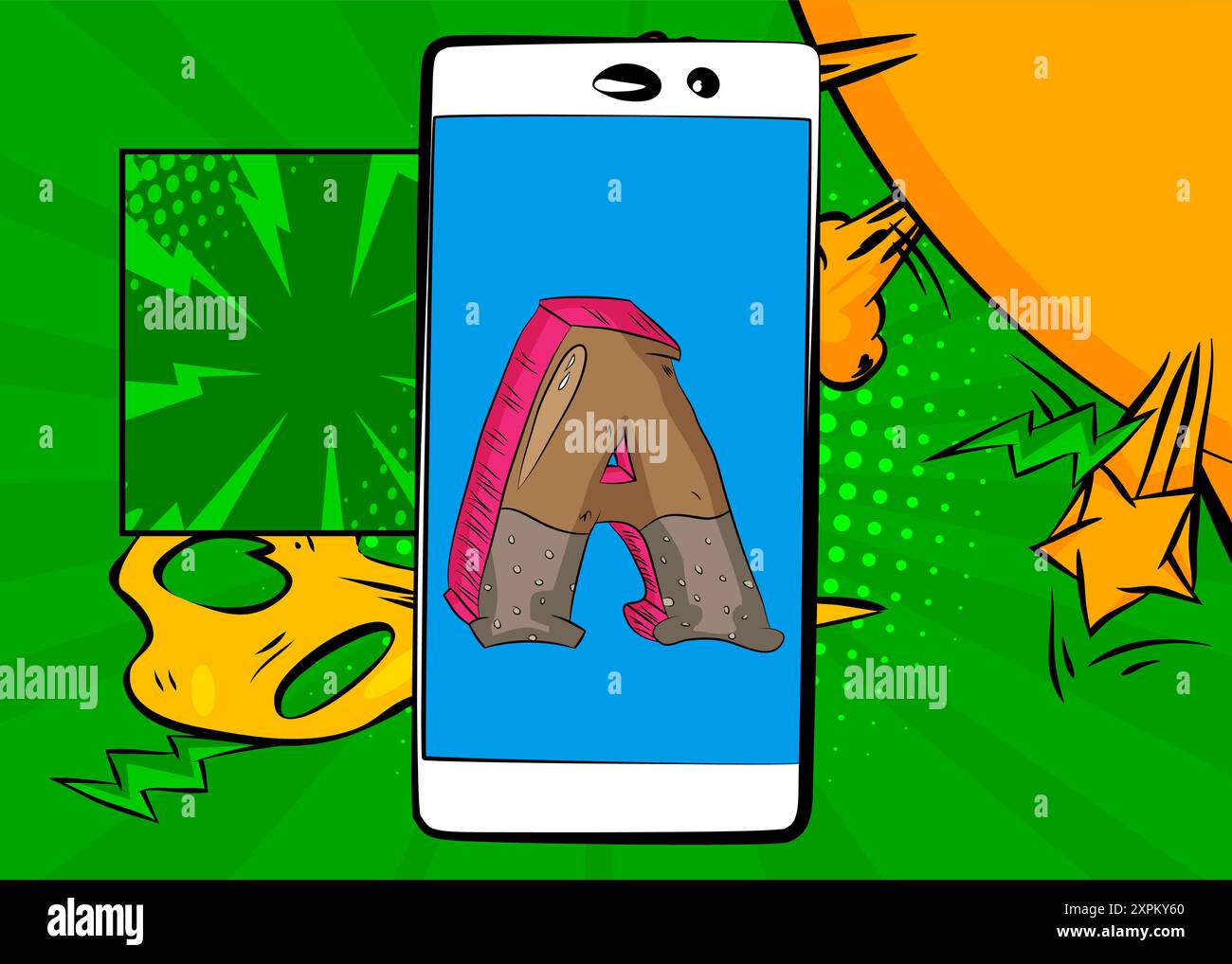 Cartoon Smartphone, comic book Telephone with Letter A. Retro vector ...