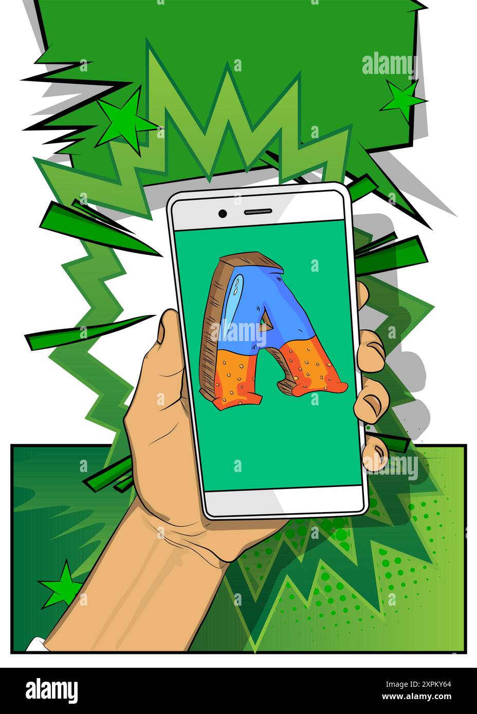Cartoon Smartphone, comic book Telephone with Letter A. Retro vector ...