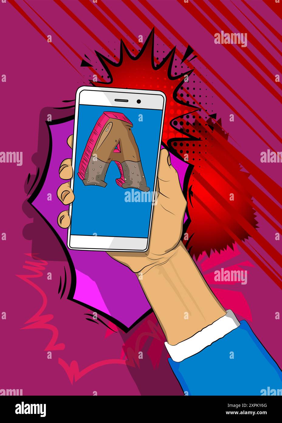 Cartoon Smartphone, comic book Telephone with Letter A. Retro vector ...