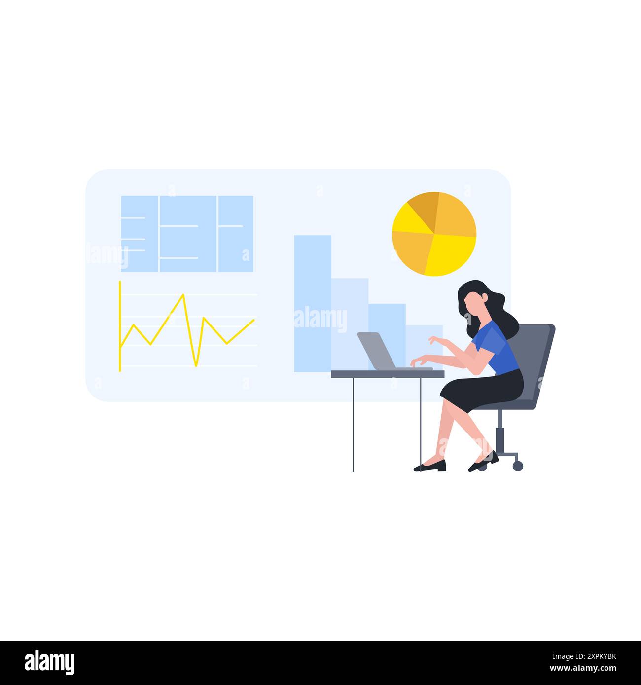 Girl working on line graph on laptop Stock Photo - Alamy