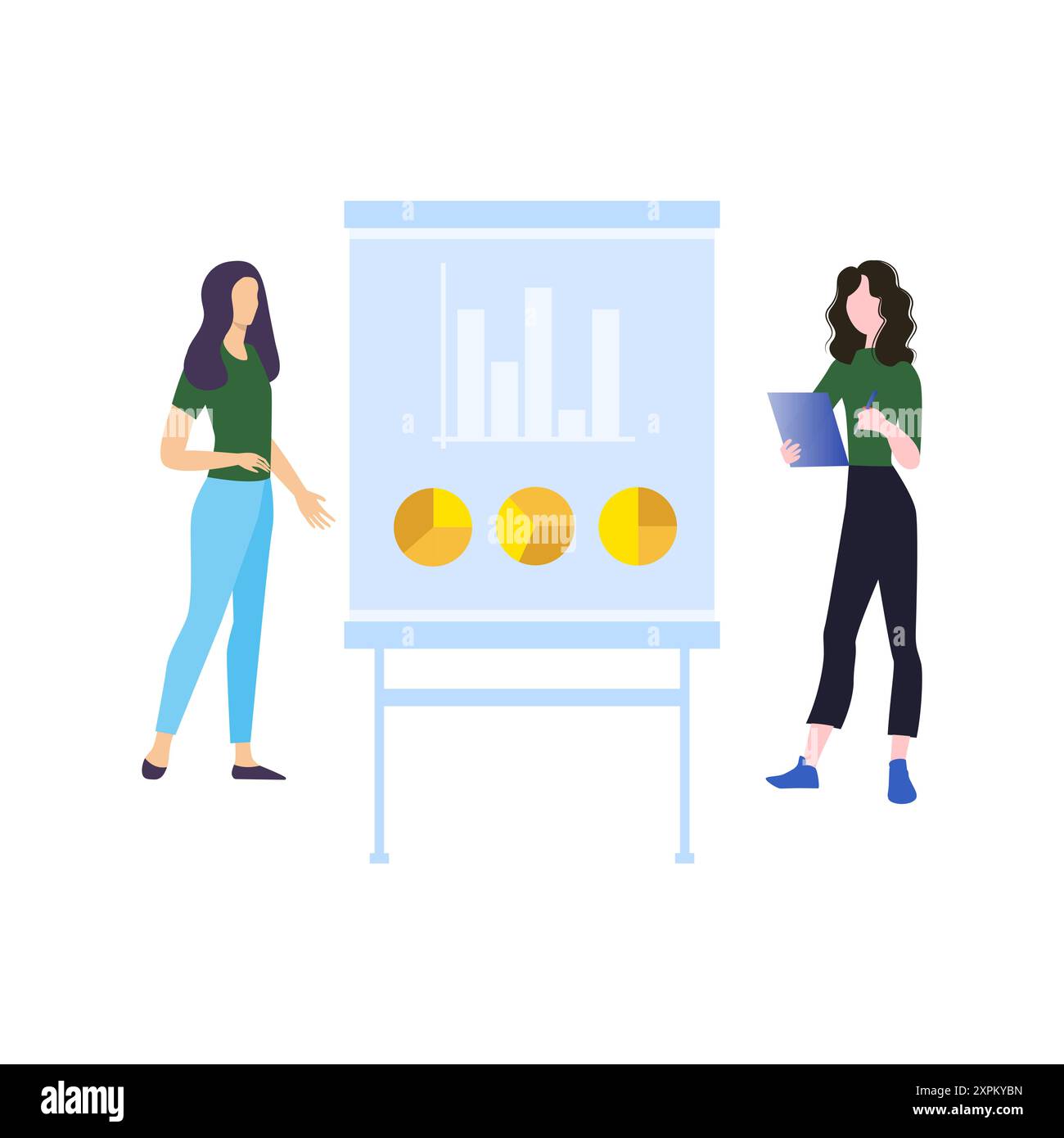 Girls are standing next to a graph chart board Stock Photo - Alamy