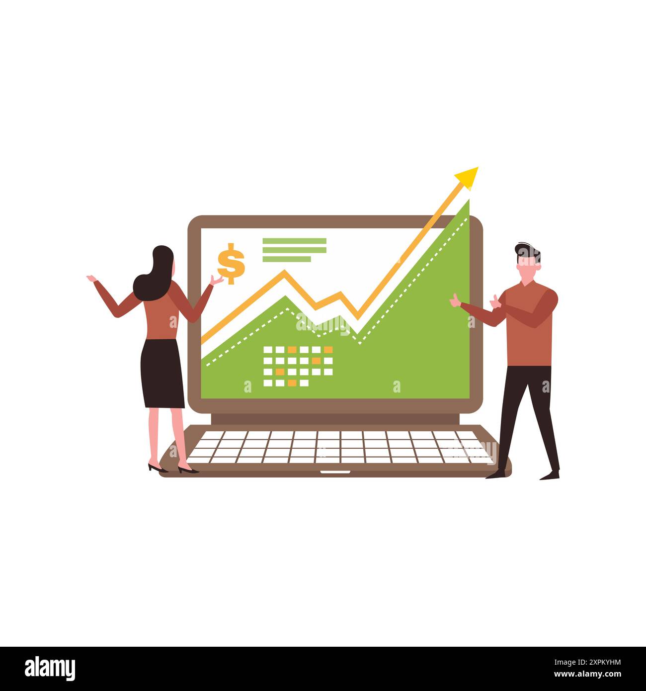 A boy and a girl are looking at a dollar income graph Stock Photo - Alamy