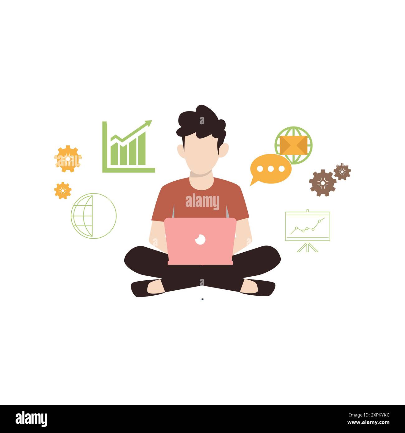 The boy is working on the laptop Stock Photo - Alamy