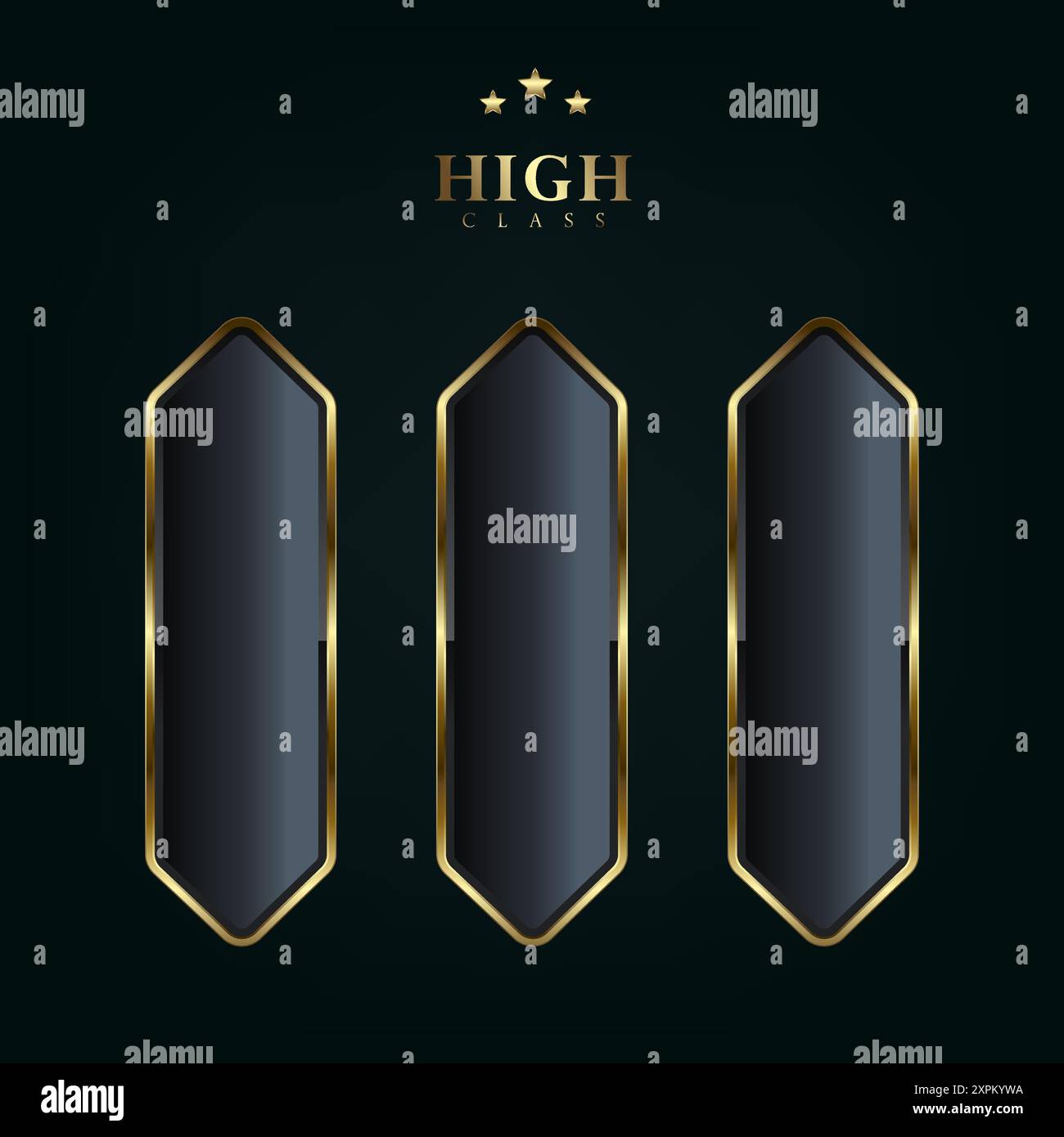 Three buttons of art deco styles isolated on black background ...