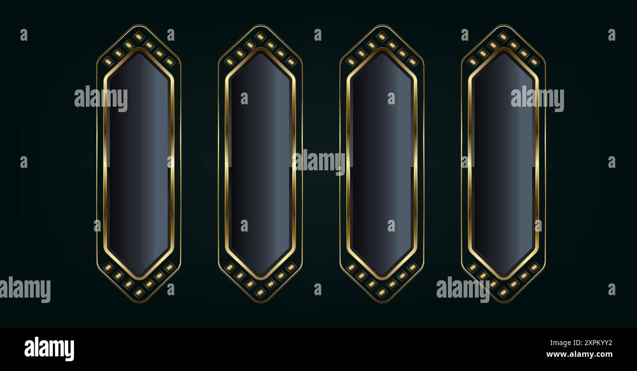 5 buttons for art deco styles isolated on black background. Realistic ...