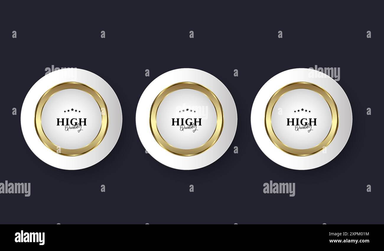 Gold circle buttons, premium banner on Transparency background, 2 gold ...