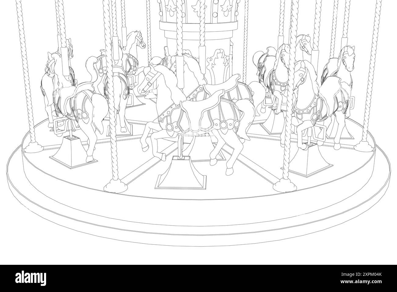Black and White Drawing vector illustration of a carousel in a white ...