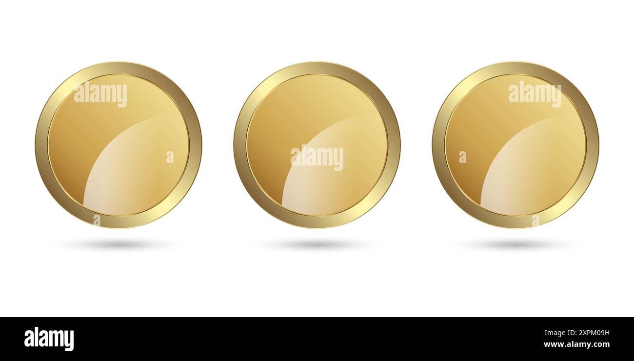 Three Golden Circle shape buttons design in vector, 3 circles premium ...
