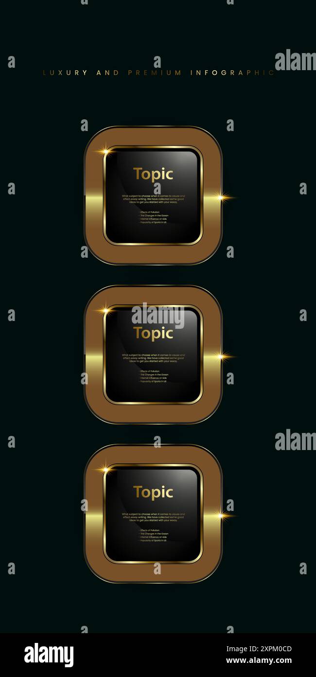 Set of Three Premium and Luxury, Gold shiny infographic button, metallic golden infographic ...