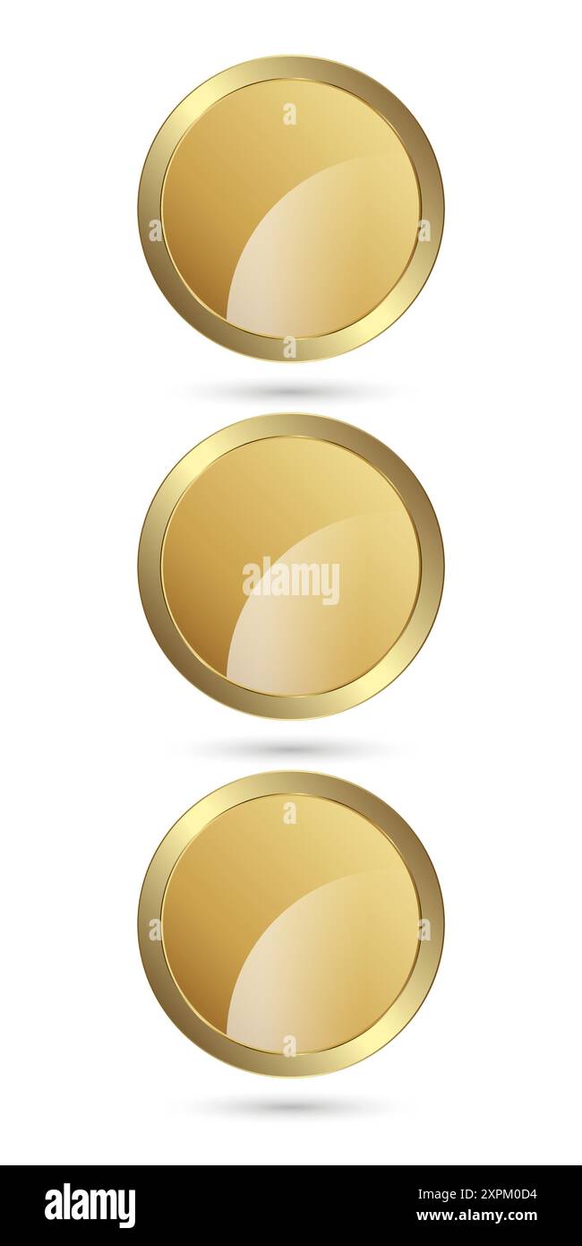 Three Gold Circle shape buttons design in vector, 3 circles premium vector circle button, luxury ...