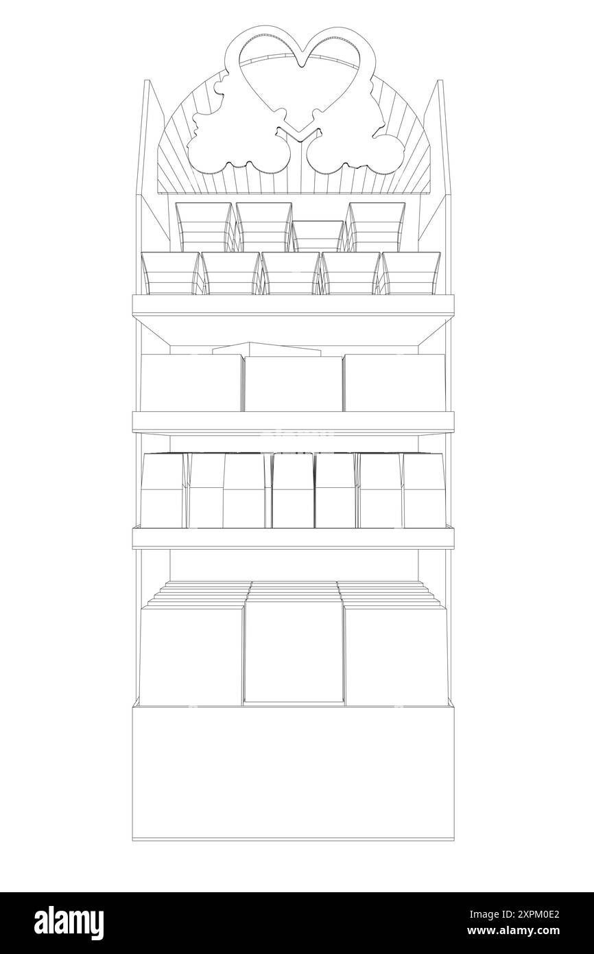 Grocery shop showcase. Supermarket with food product shelves, racks ...