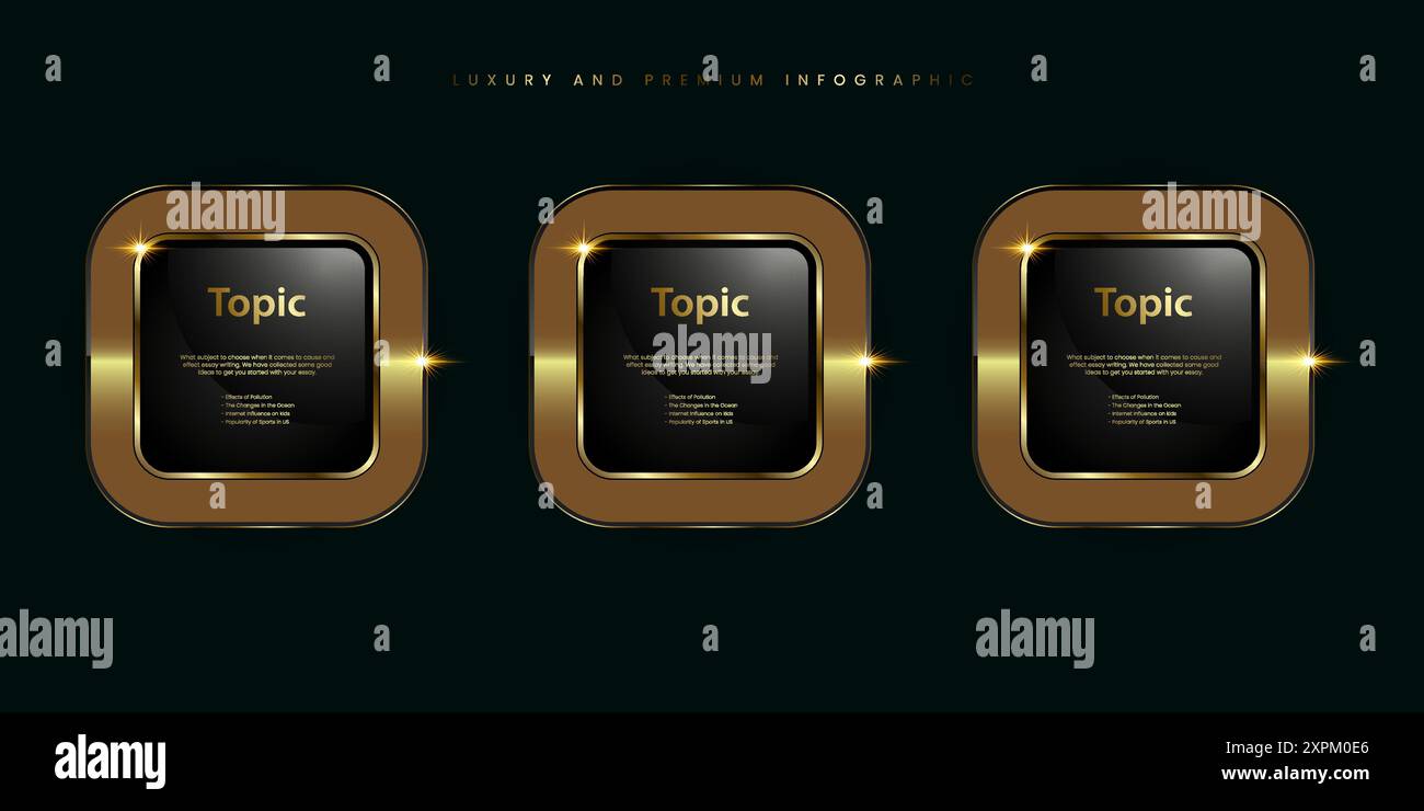 Three Premium and Luxury, Gold shiny infographic button, metallic ...