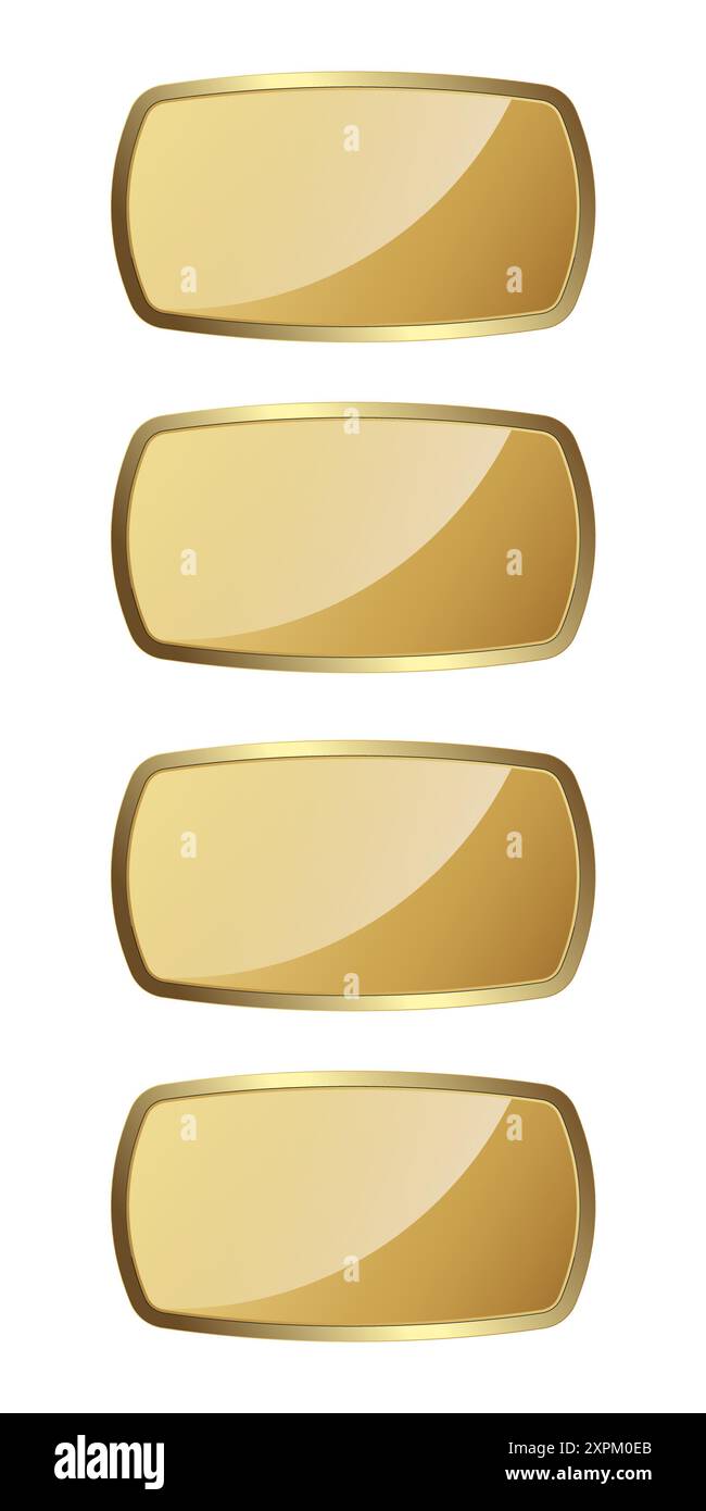 4 Gold shape buttons on white background luxury gold icons isolated ...
