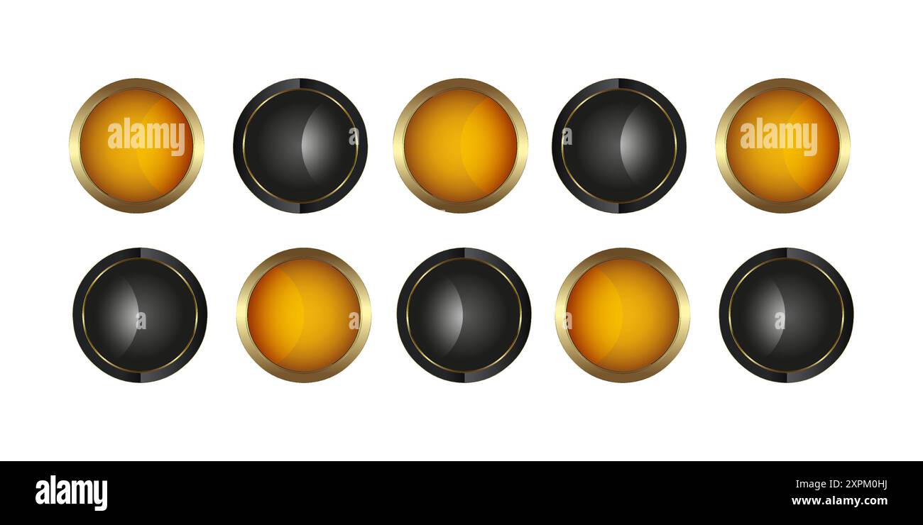 Group of Ten gold Circle buttons vector for UI buttons, Luxury button ...