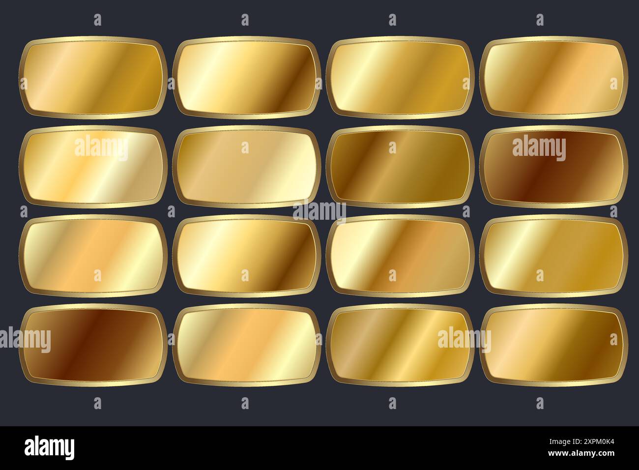 set of metallic gold gradients and Gold shape buttons, group of luxury gold color swatches on ...