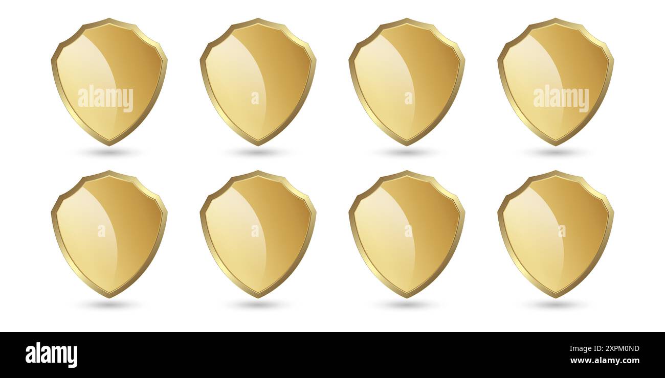 Eight Golden secured icons, symbols, and defence shapes button on ...