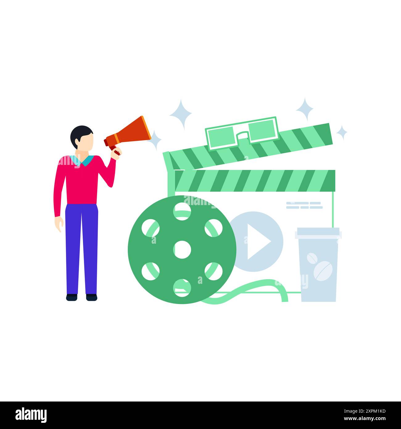 The boy is speaking into a megaphone Stock Photo - Alamy