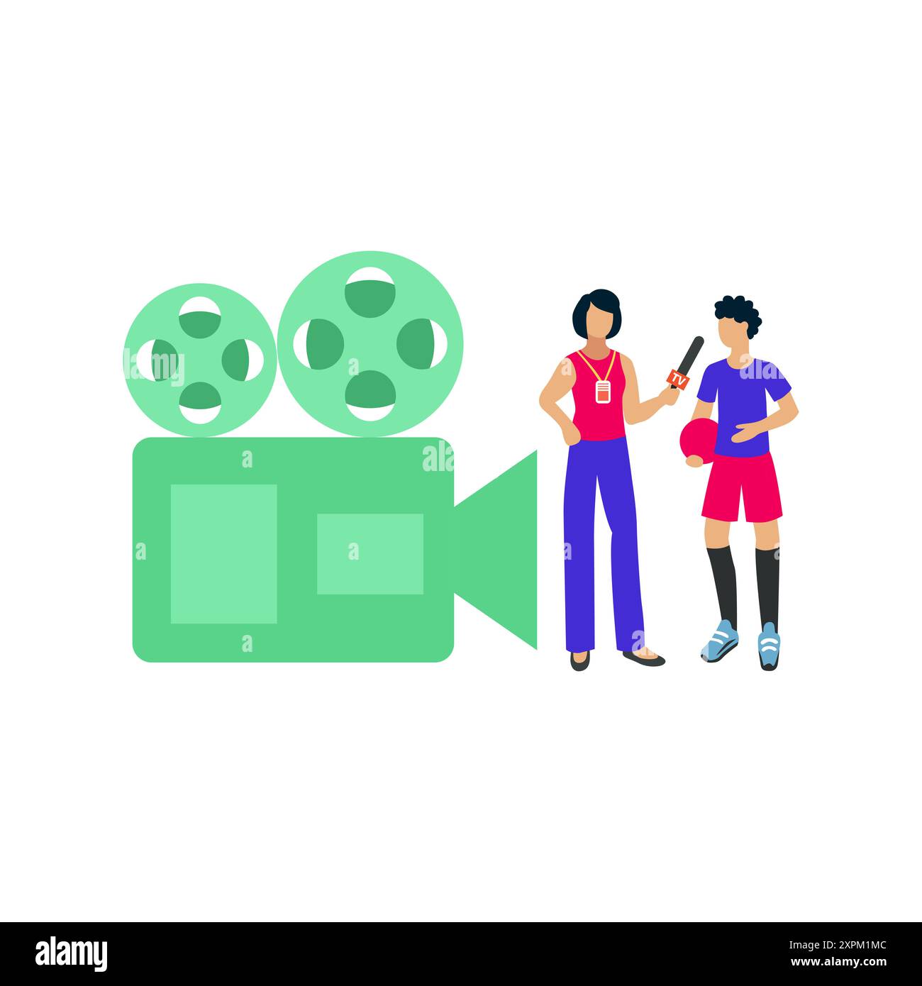 The girl is interviewing the boy Stock Photo - Alamy