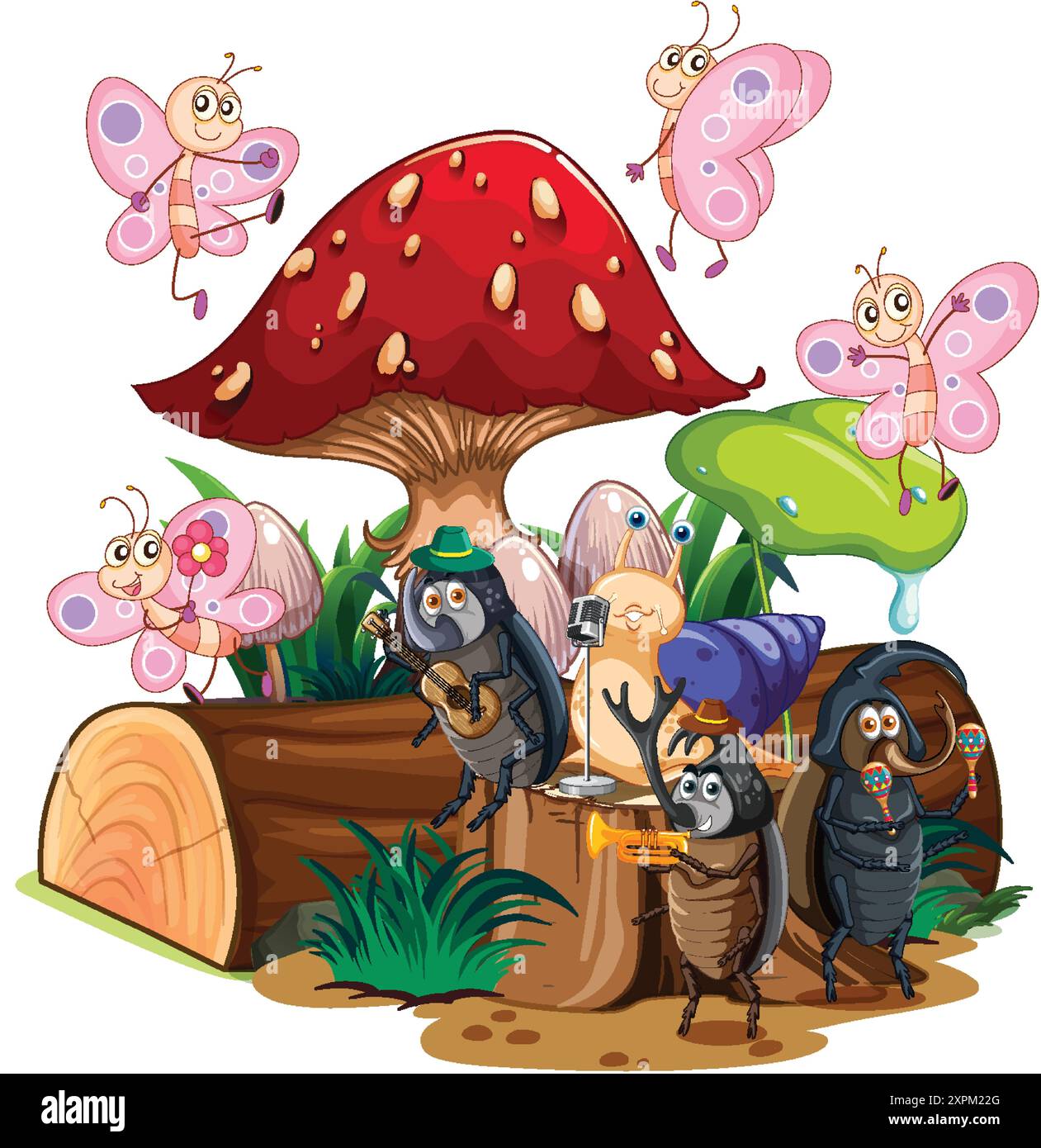 Insects playing music under colorful mushrooms Stock Vector Image & Art ...