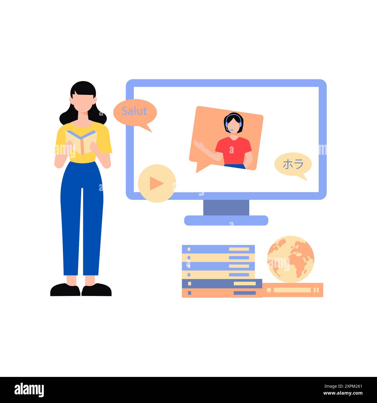 Cartoon student girl reading Cut Out Stock Images & Pictures - Alamy
