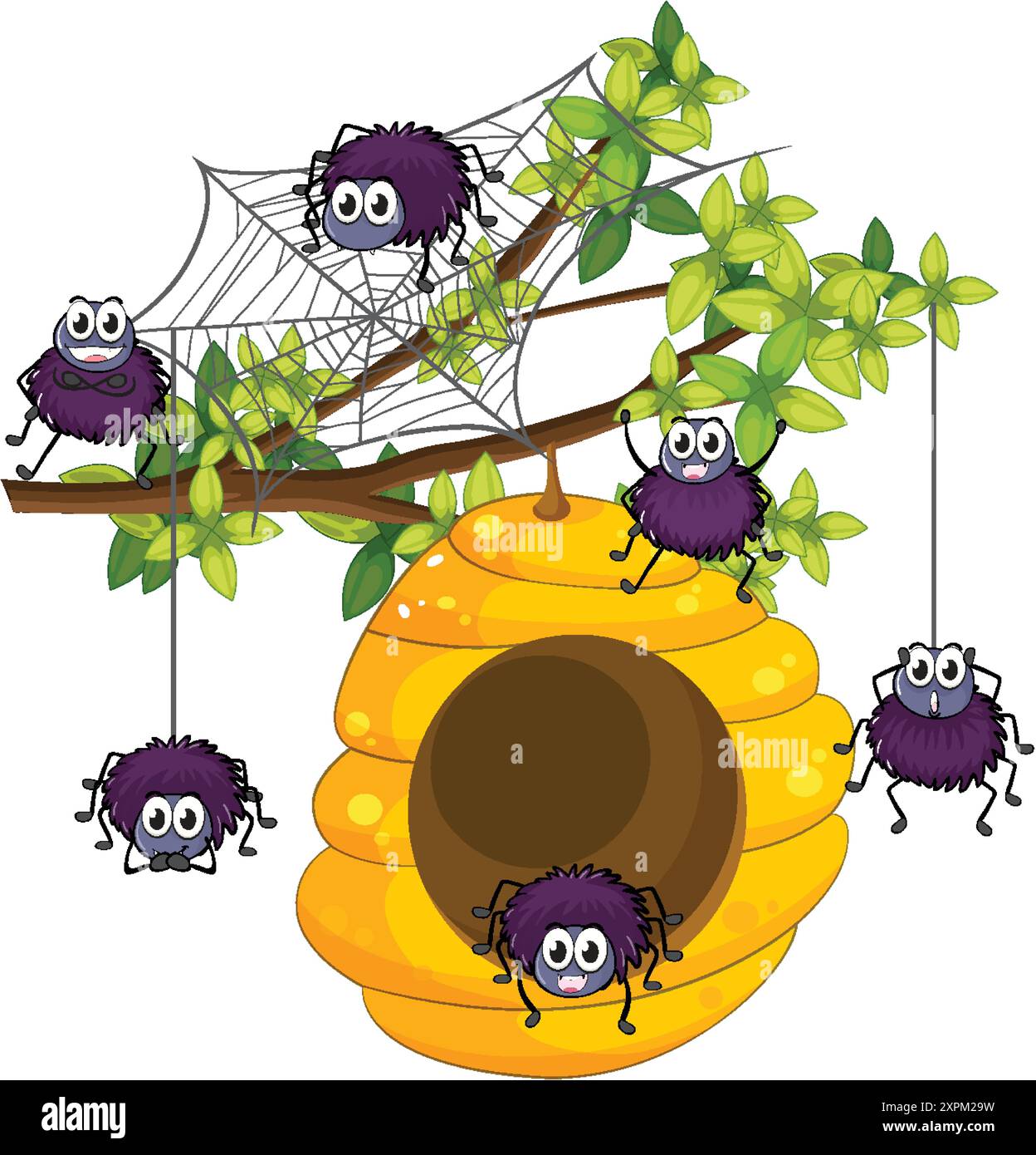 Spiders around a beehive on a tree Stock Vector Image & Art - Alamy