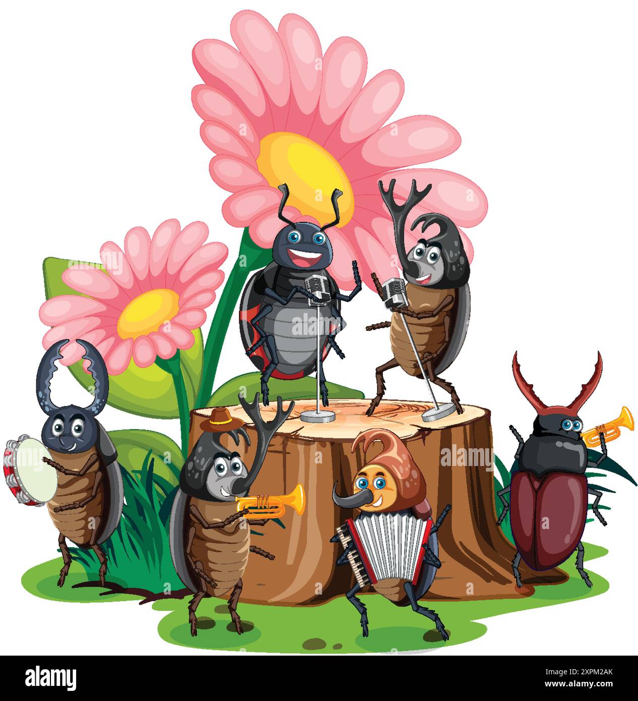 Insects playing musical instruments near flowers Stock Vector Image ...