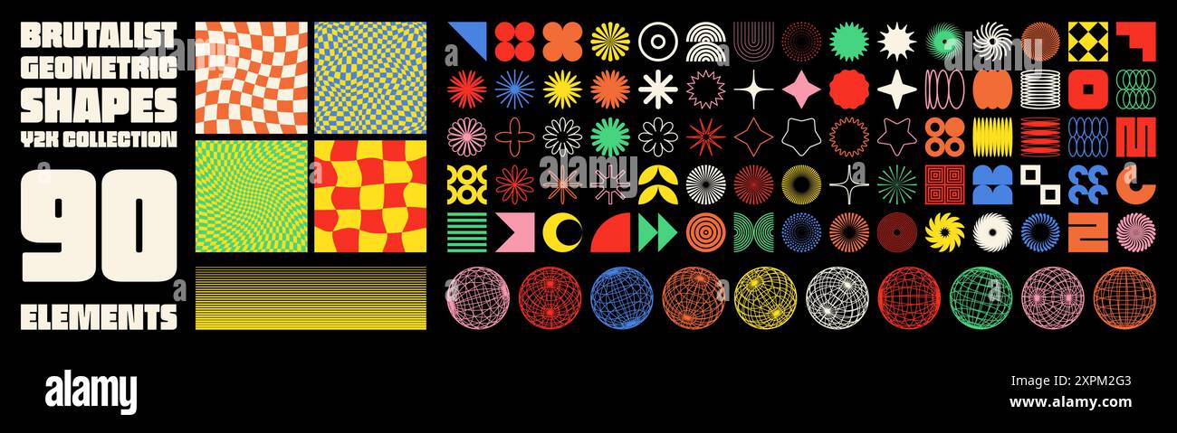 Brutalist geometric shapes, modern symbols. Groovy checkered pattern ...