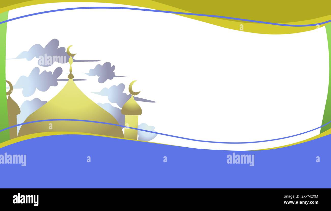 The background theme is Ramadan and Islamic holidays with images of ...