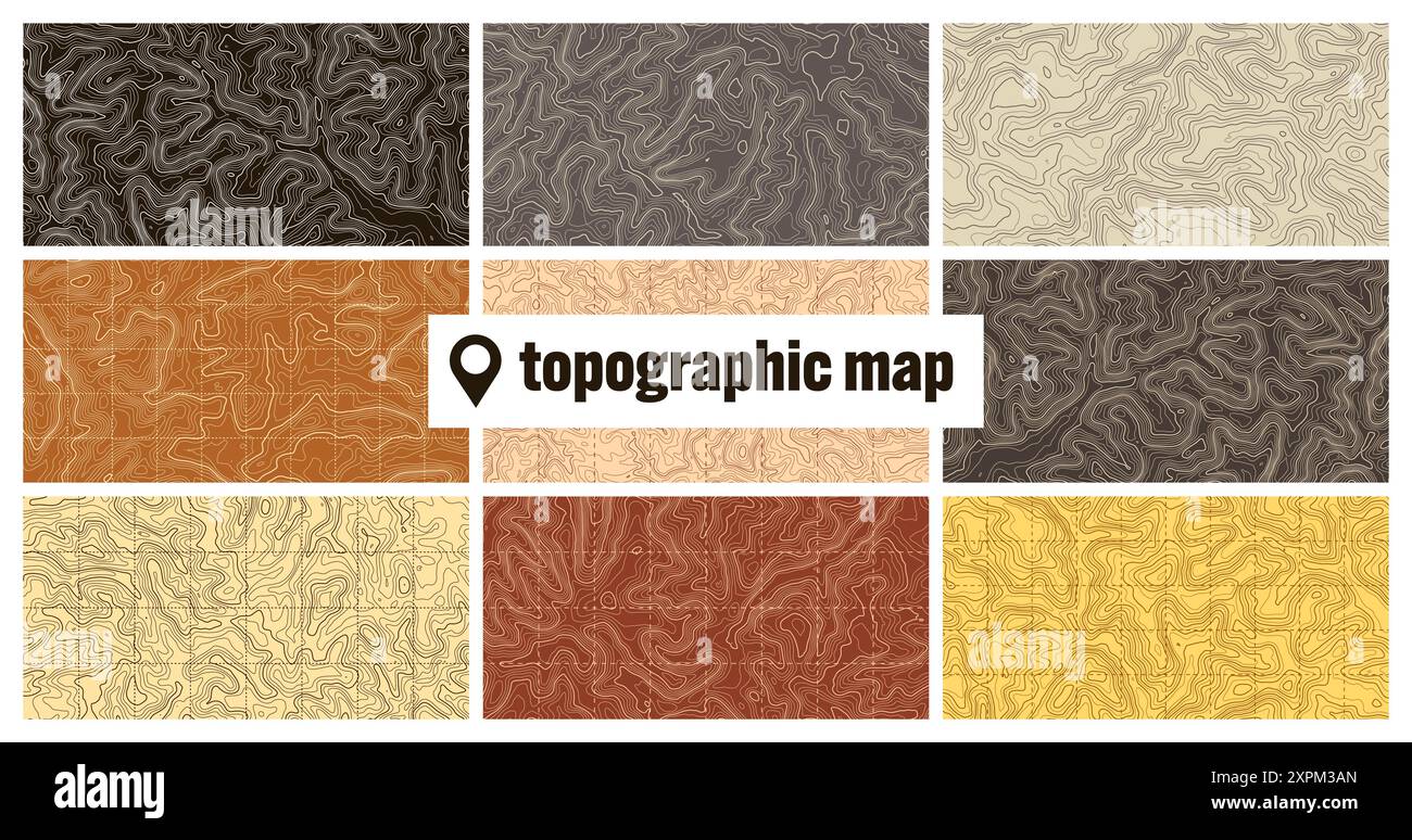Colorful topographic map with contour lines. Geographic terrain grid ...