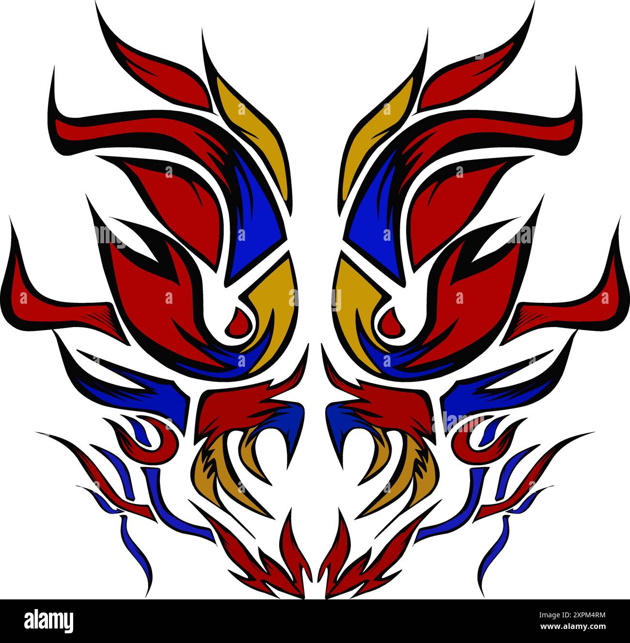 Tribal tattoo design combining black, red, blue and yellow. Perfect for ...