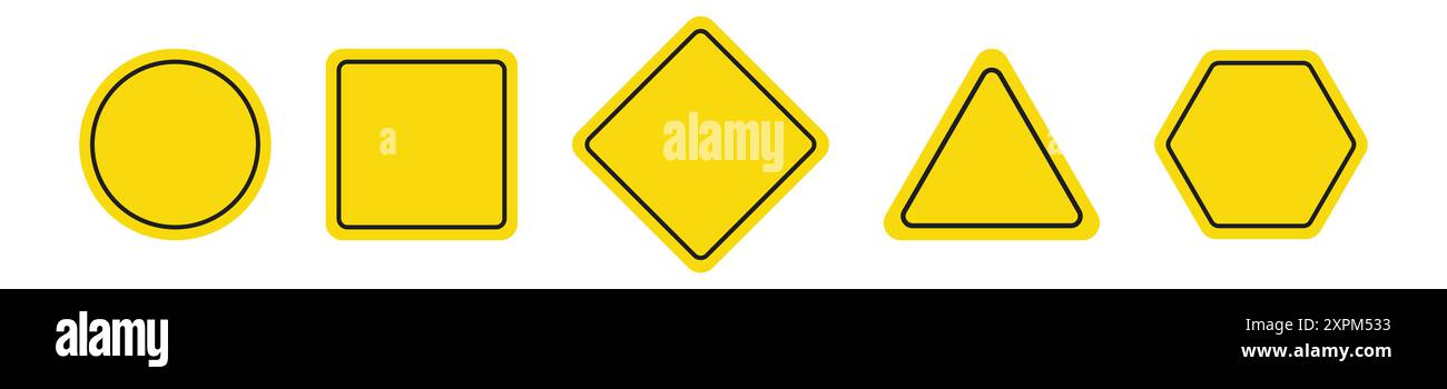 Set of round, square, rhombic, triangular and hexagonal yellow road ...
