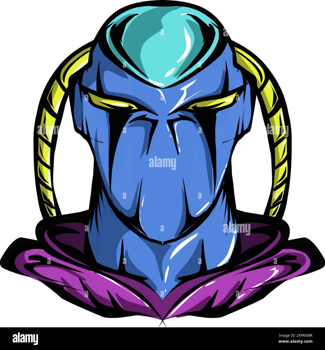 Illustration of a cartoon super hero character's head in blue. Perfect ...