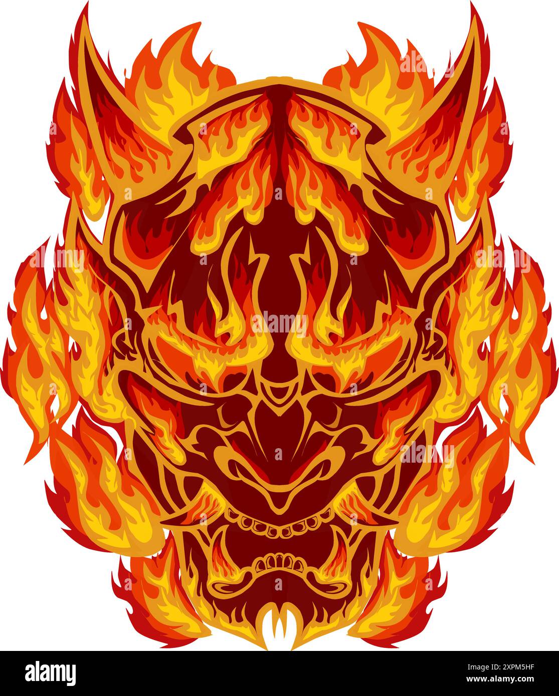 Illustration of a Japanese mask with a fire theme. Perfect for stickers ...