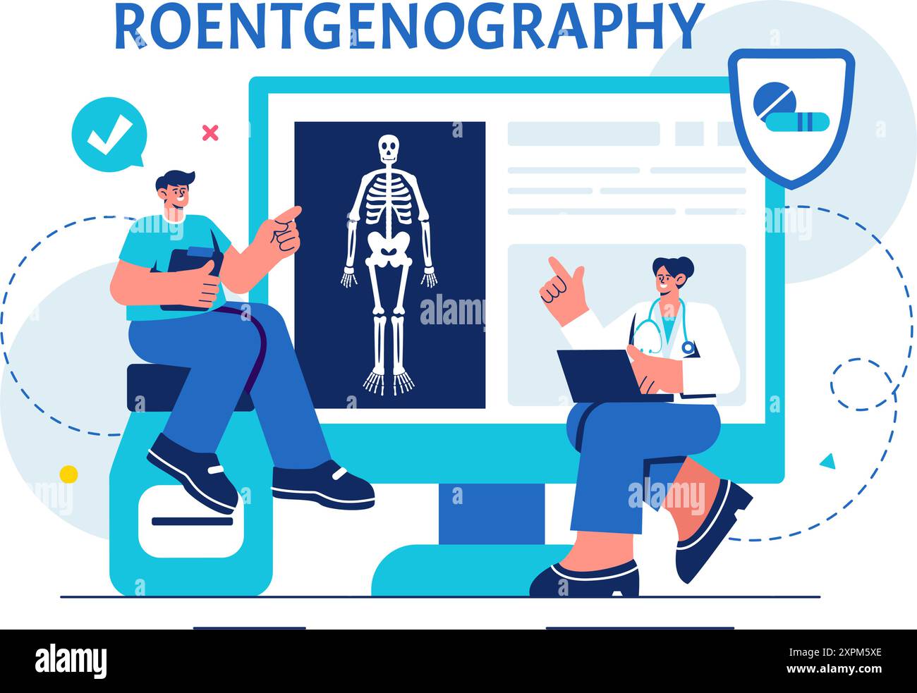 Roentgenography Vector Illustration with Fluorography Body Checkup ...