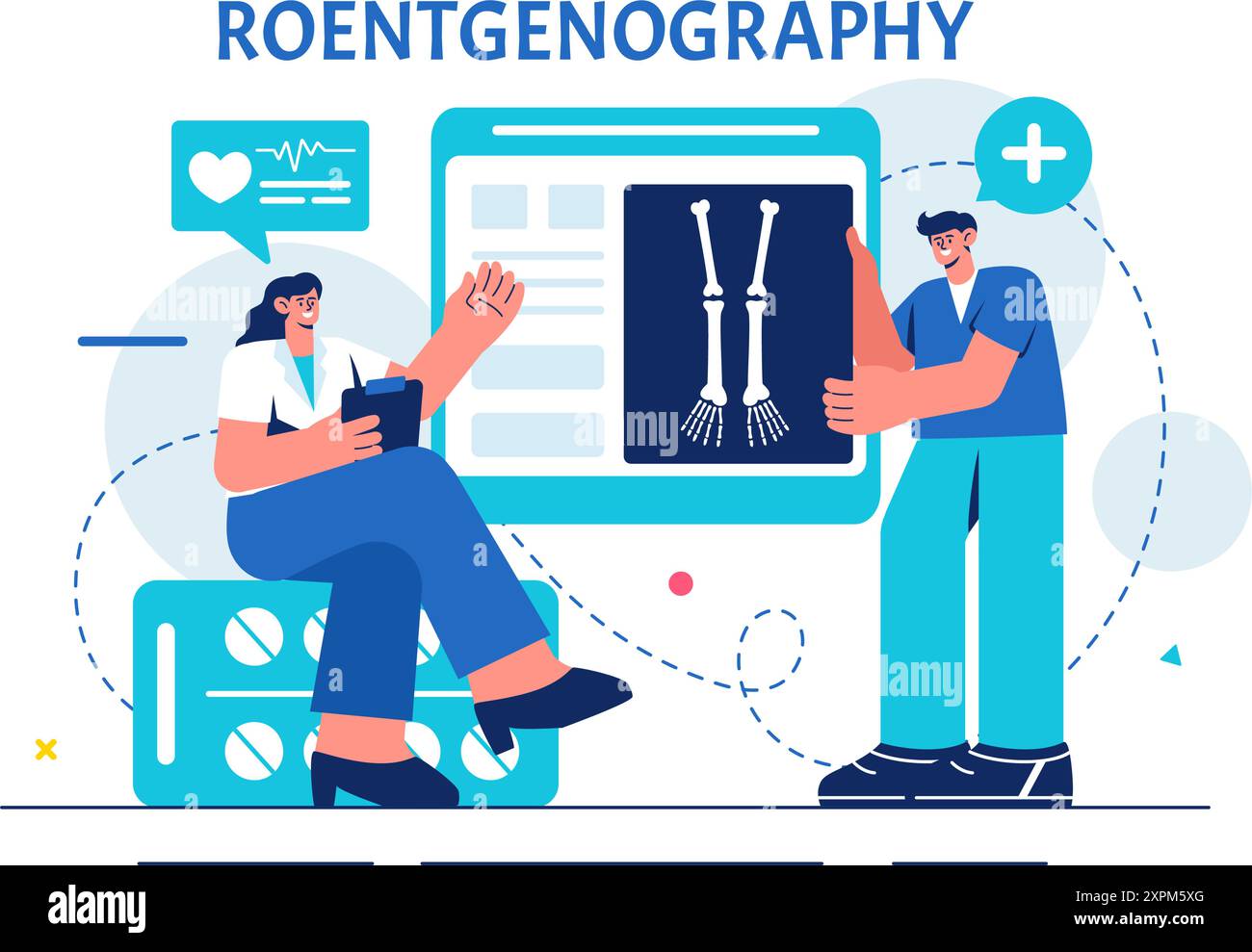 Roentgenography Vector Illustration with Fluorography Body Checkup ...