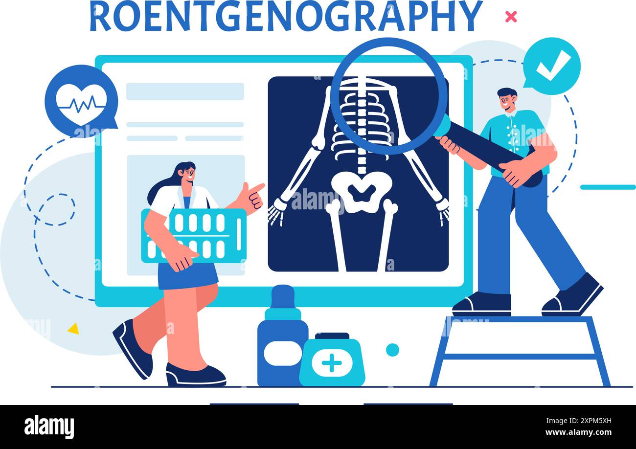 Roentgenography Vector Illustration with Fluorography Body Checkup ...