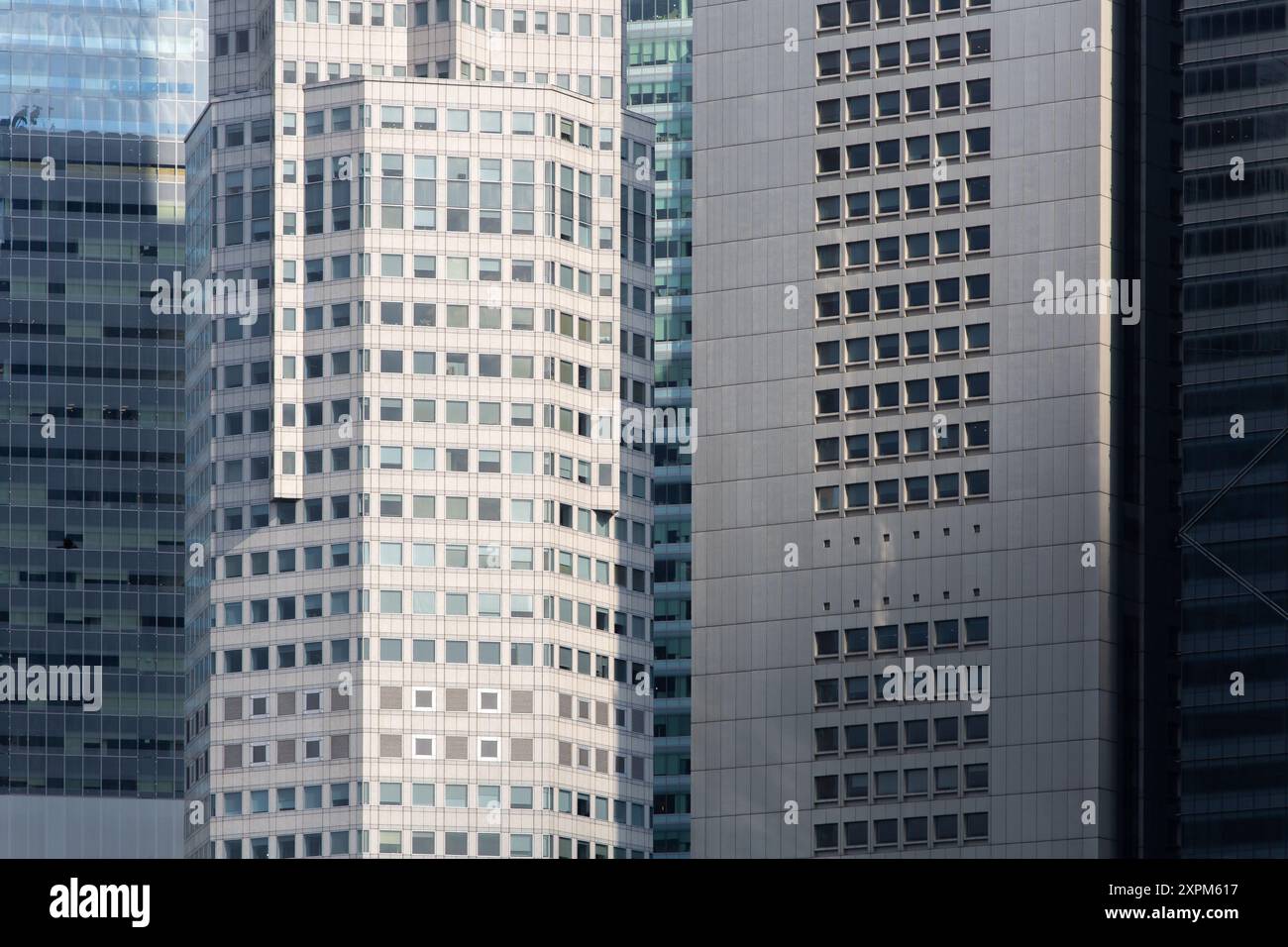 Close up of the two UOB Plaza skyscrapers architecture design with good ...