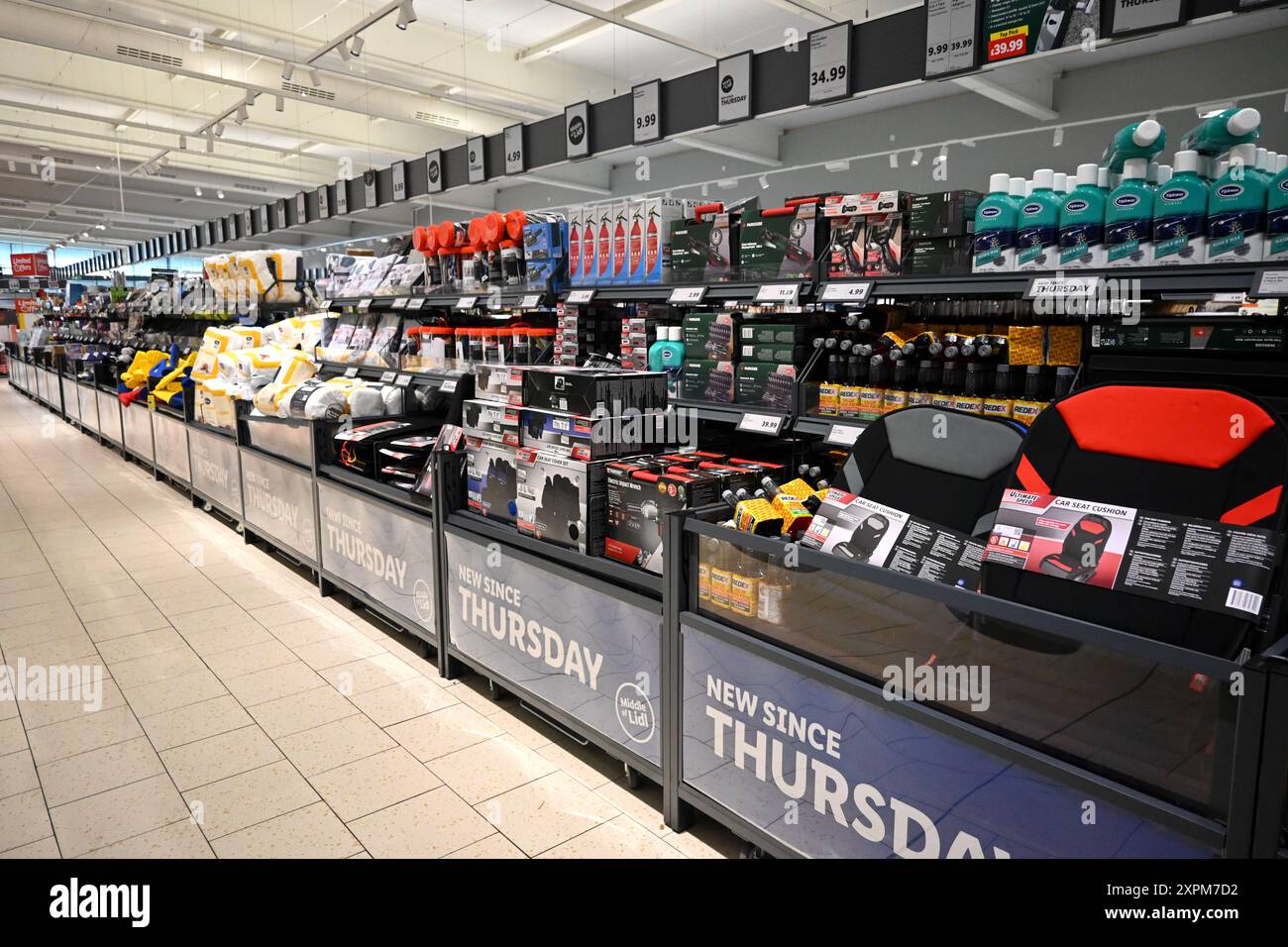 Middle aisle Lidl (middle of lidl) featuring non food items - Wales, UK ...