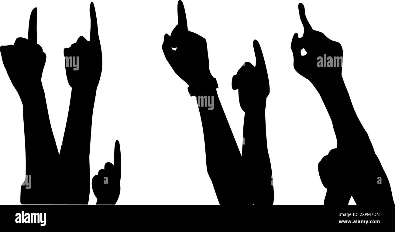 Hand drawn silhouette of a hand pointing up on a white background ...